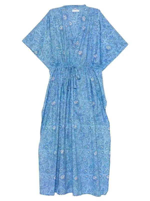 ELLEBLEU Floral-print Drawstring-waist Dress - Blue