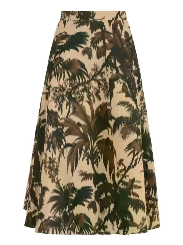 Oscar De La Renta Chiné Palm Leaves Print Skirt - Neutrals