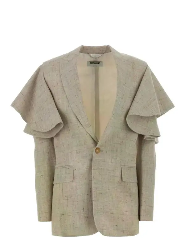 Moschino Textured Blazer With Ruffled Sleeves - Neutrals