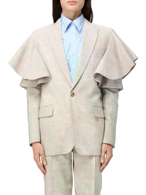 Moschino Textured Blazer With Ruffled Sleeves - Neutrals