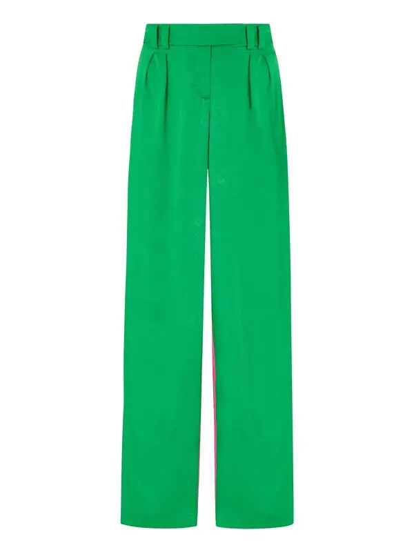 Serena Bute Crinkled Satin Boyfriend Trousers - Green