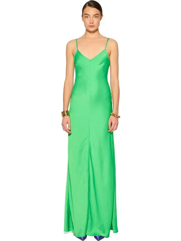Serena Bute Crinkled Satin Slip Dress - Green