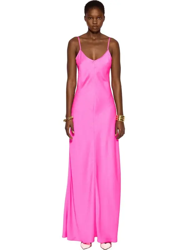 Serena Bute Crinkled Satin Slip Dress - Shocking Pink
