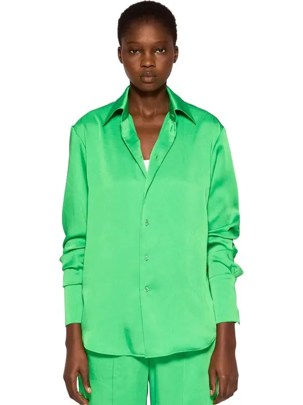 Serena Bute Crinkled Satin Paris Shirt - Green