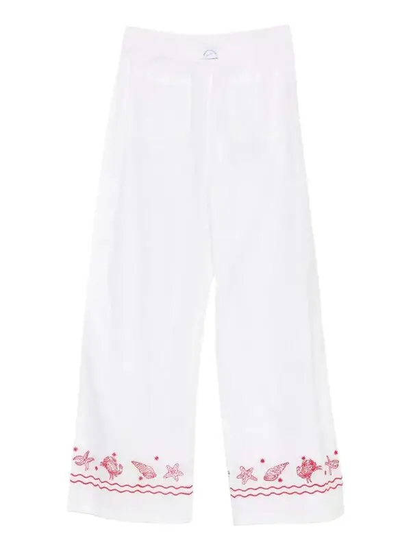 Maison Labiche Embroidered Wide-leg Trousers - White
