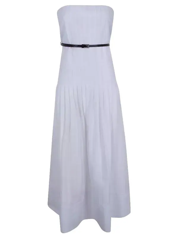SEMICOUTURE Belted Pleated Dress - White