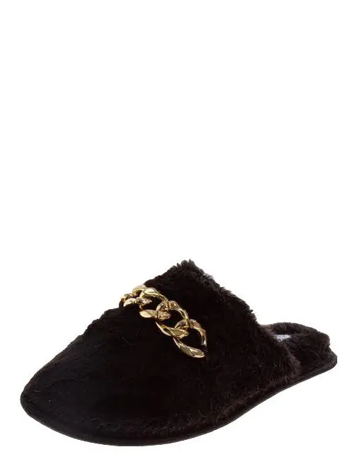 Badgley Mischka Chain Link Faux Fur Slippers - Black