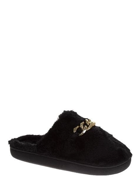 Badgley Mischka Chain Link Faux Fur Slippers - Black