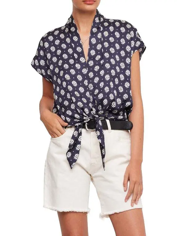 Fifteen Twenty Printed Tie-front Top - Navy Print