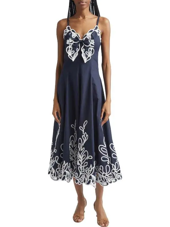 Cinq À Sept Embroidered Paisley Cotton Dress - Navy/white