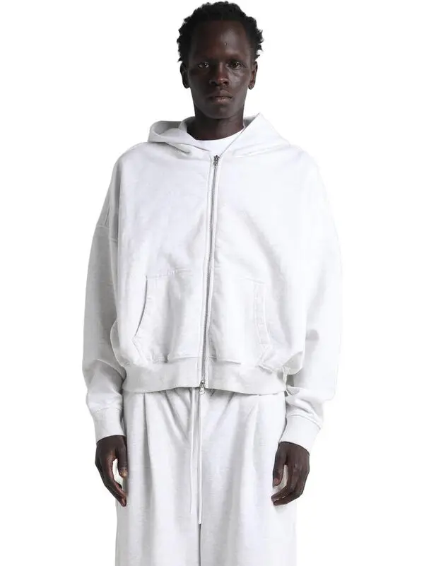SHAKA WEAR Cropped Double Zip Hoodie - Heather White