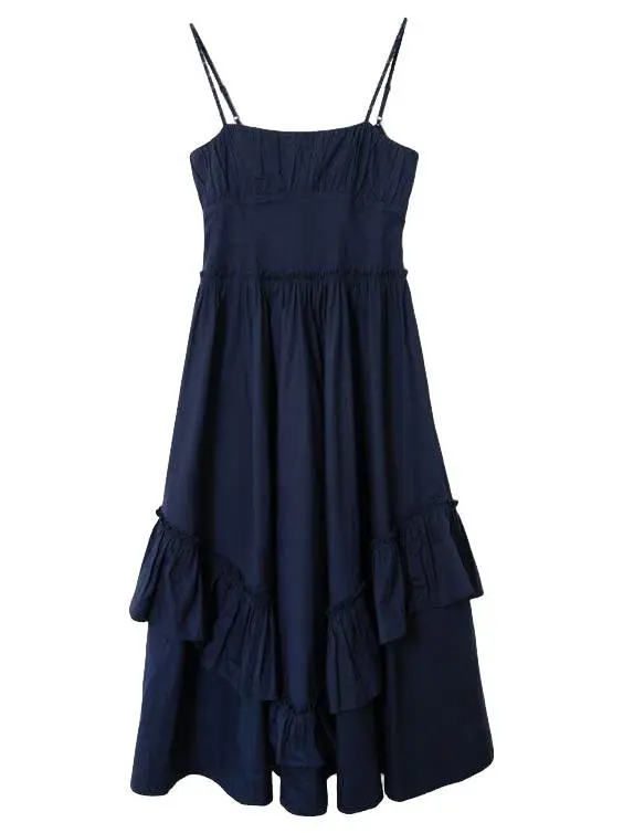 DAMSON MADDER Juno Ruffle Midi Dress With Scarf - Navy