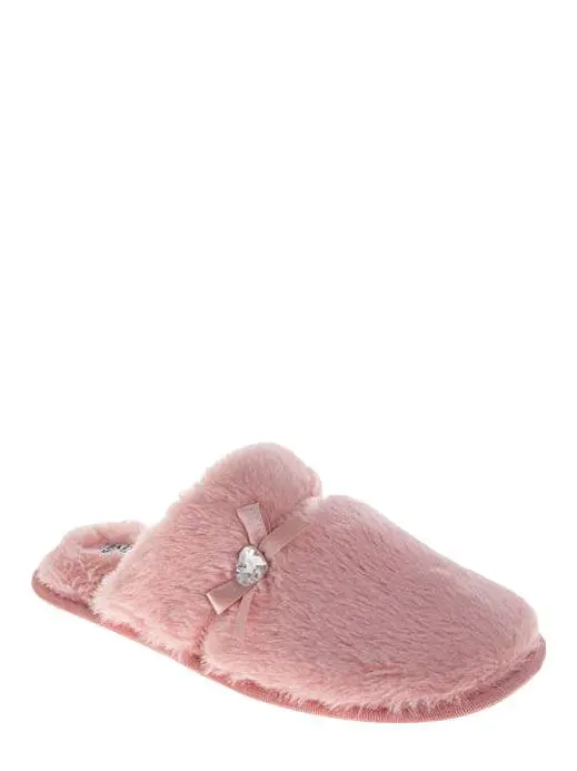 Badgley Mischka Sparkling Brooch Slippers - Pink