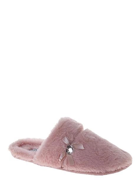 Badgley Mischka Embellished Faux Fur Mule Slippers - Pink
