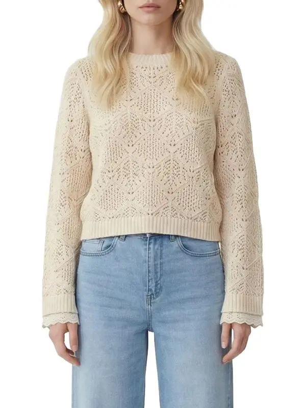 Vero Moda Susana Pointelle Cotton-blend Sweater - Birch