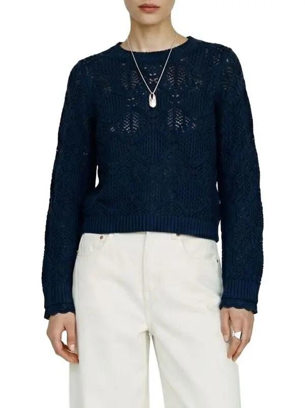 Vero Moda Susana Pointelle Cotton-blend Sweater - Navy Blazer