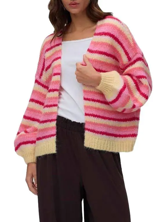Vero Moda Open Front Striped Cardigan - Chintz Rose Stripes Golden Haz