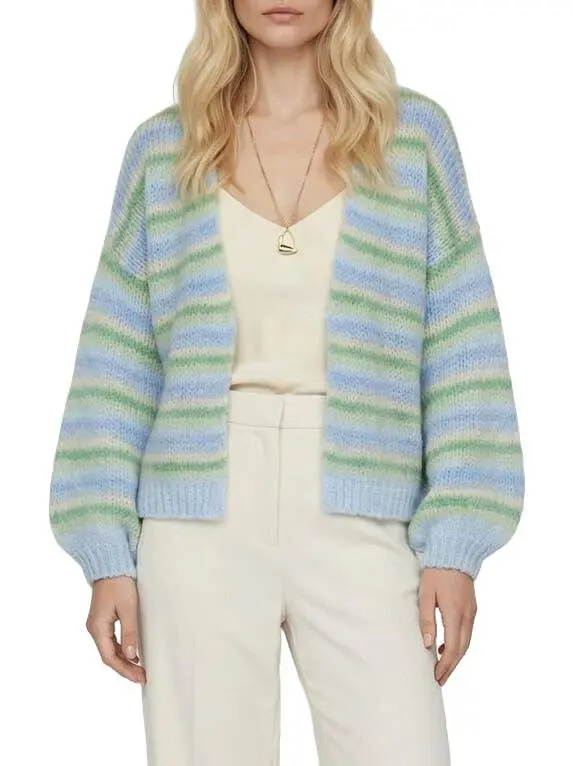 Vero Moda Open Front Striped Cardigan - Fog Green Stripes Misteltoe/ca