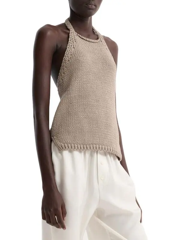 RÓHE Chunky Cotton Halter Top - Stone