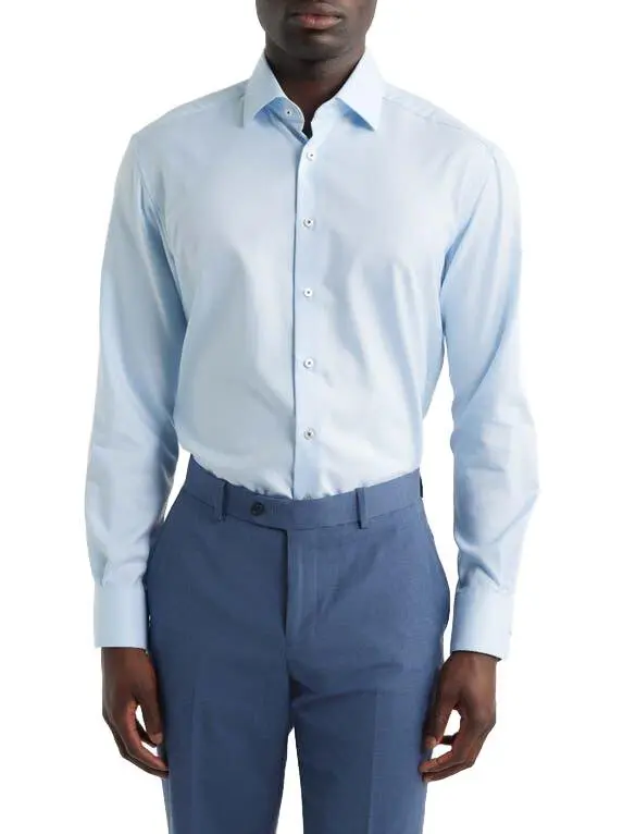 1863 BY ETERNA Modern Fit Solid Non-iron Cotton Oxford Cloth Dress Shirt - Light Blue