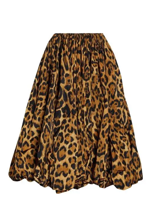 Alaïa Animal Print Nylon Taffeta Bubble Midi Skirt - Noir/caramel