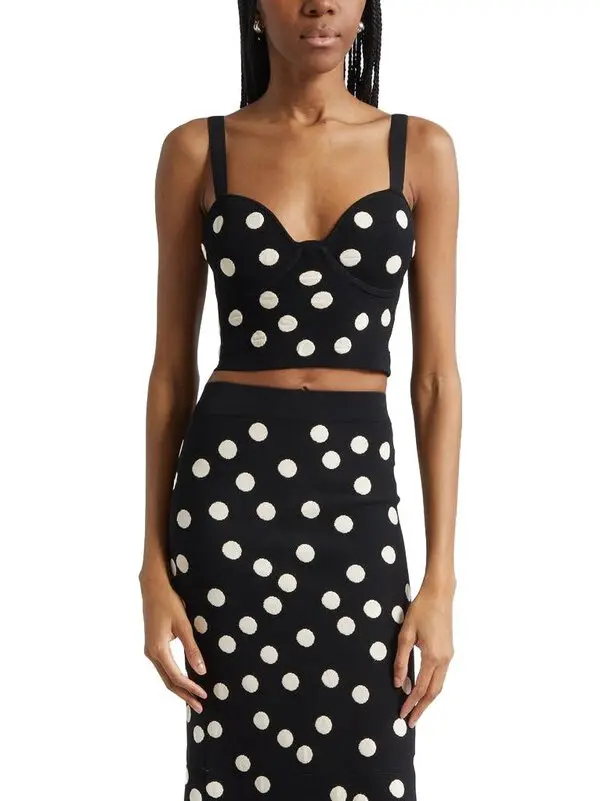 L'Agence Tula Polka Dot Crop Camisole - Black/ecru Polka Dot