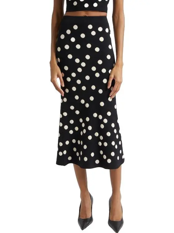 L'Agence Mae Polka Dot Bias Cut Skirt - Black/ecru Polka Dot