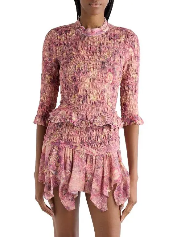 Isabel Marant Carola Smocked Silk Georgette Top - Pink