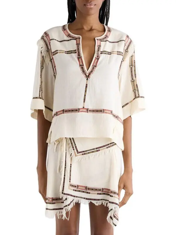 Isabel Marant Fiosa Embroidered Silk Top - Ecru