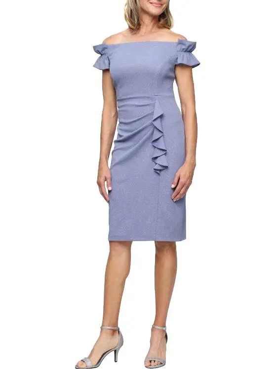 SL FASHIONS Ruffle Glitter Cocktail Dress - Periwinkle