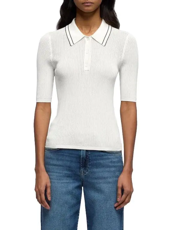 7 For All Mankind Piped Rib Polo Sweater - White