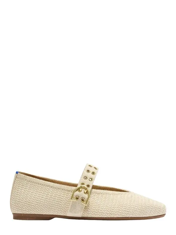 Rothy's The Max Buckle Mary Jane Flat - Cream Woven