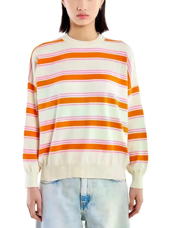 VICOLO Striped Drop-shoulder Sweater - Neutrals