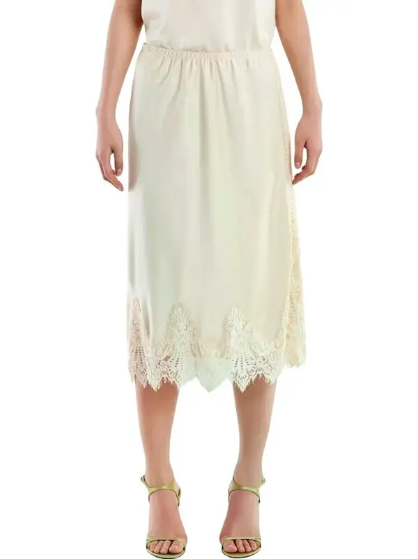 VICOLO Lace-trim Midi Skirt - Neutrals