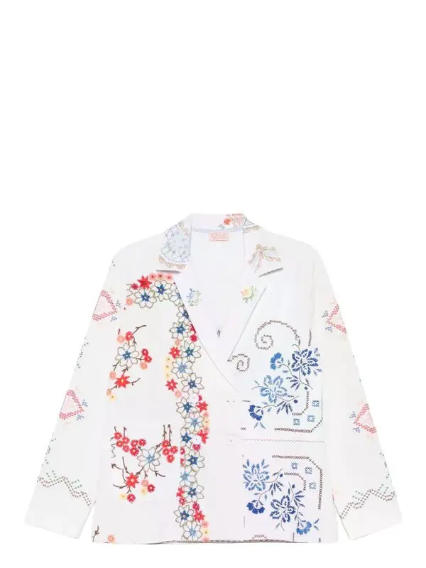 RELAX RE-LUX Baldo Embroidered Double-breasted Blazer - White