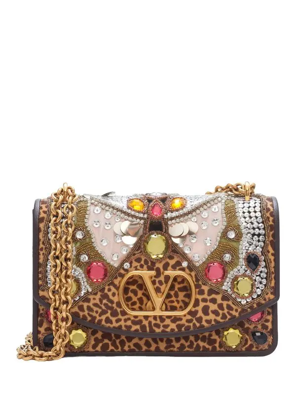 Valentino Garavani Devain Embellished Shoulder Bag - Brown Multi