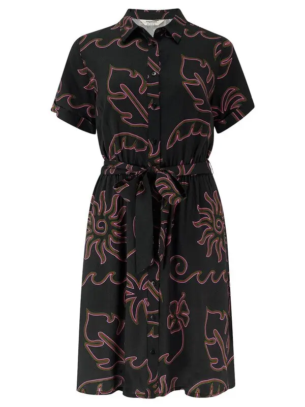 SUGARHILL BRIGHTON Aileen Mini Shirt Dress Tropical Lines - Black