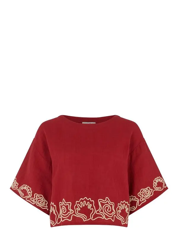 RAFFYA Milly Embroidered Open Back Blouse - Red