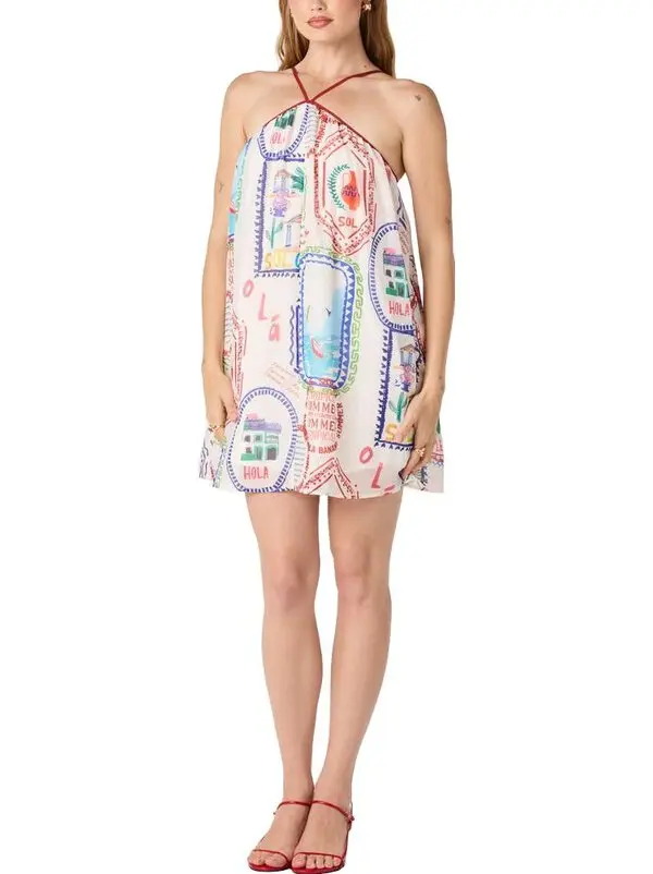 Astr The Label Marcela Stamp Print Mini Dress - Stamp Print Multi