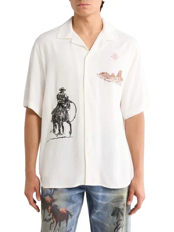ONE OF THESE DAYS Tomorrow Has Already Spoken Embroidered Camp Shirt - Bone