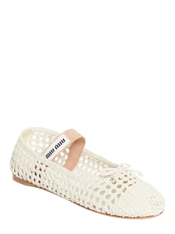 Miu Miu Woven Mary Jane Ballet Flat - White
