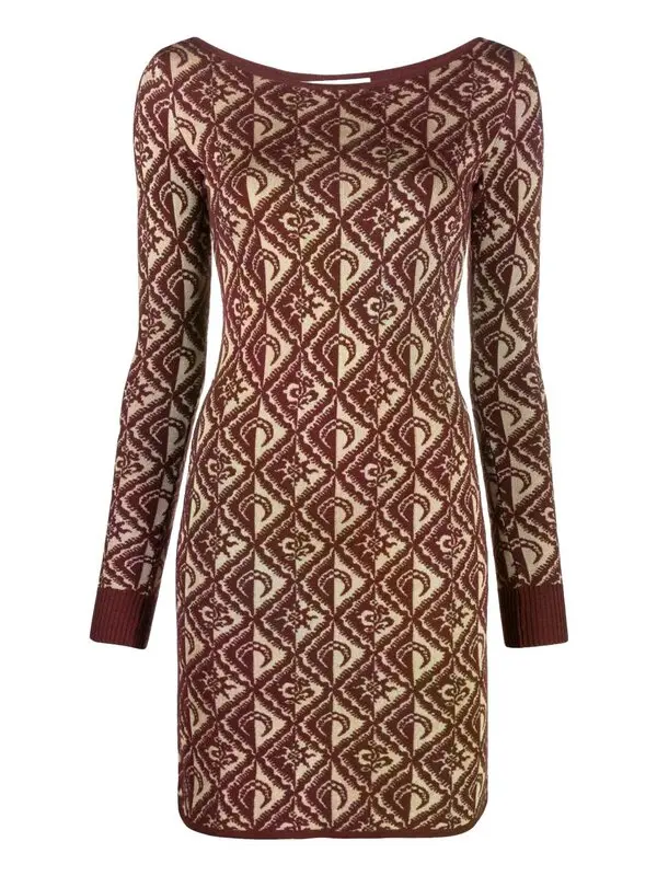 MARINE SERRE Diamant-jacquard Minidress - Red