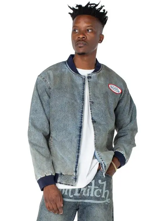 VON DUTCH Bones Denim Bomber Jacket - Hazestone
