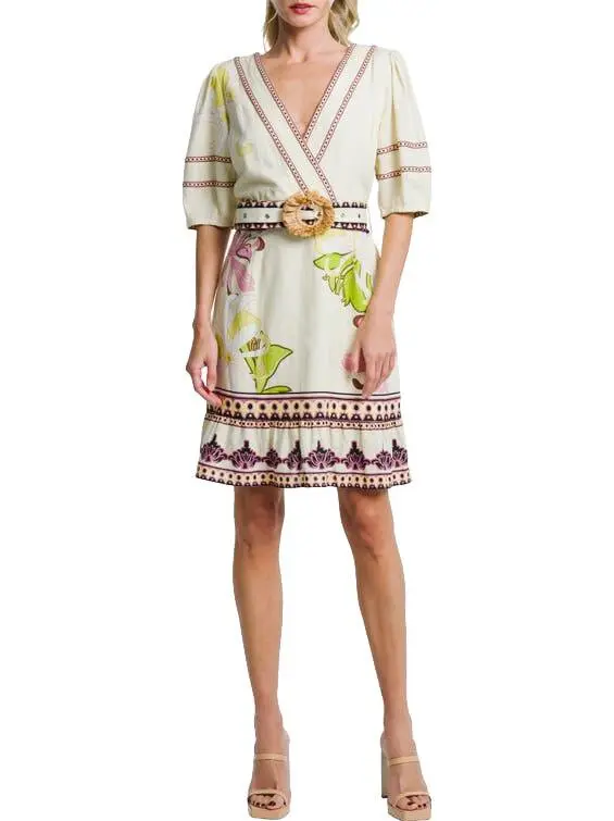 CIEBON Ivy Linen Blend Dress - Cream Multi