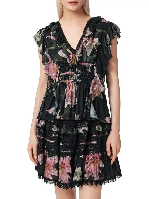 ALLSAINTS Canto Floral Side Tie Top - Crystal Black