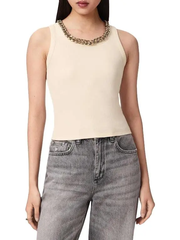 ALLSAINTS Lucy Chain Embellished Rib Knit Tank - Mallow White