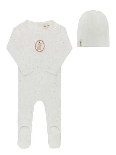ELY'S & CO. Speckled Bunny Footie And Beanie Set - Ivory/pink