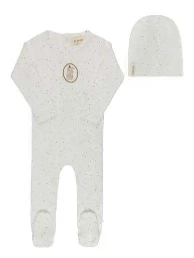ELY'S & CO. Speckled Bunny Footie And Beanie Set - Ivory/tan