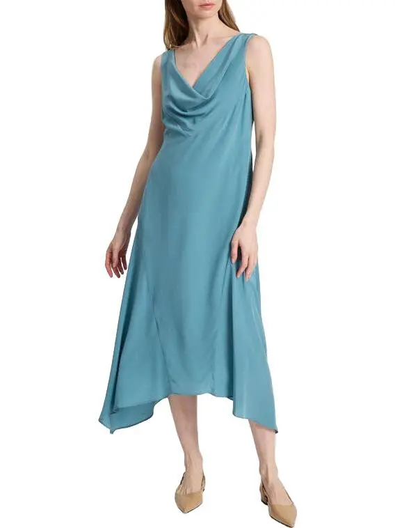 Santorelli Pina Cowl Neck Midi Silk Dress - Sea Mist
