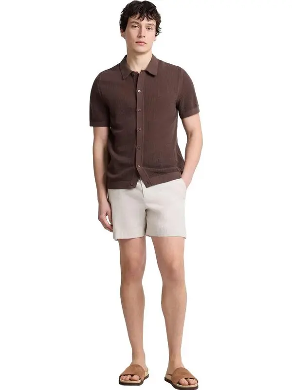 Onia Crochet Knit Button Up Short Sleeve Shirt - Espresso